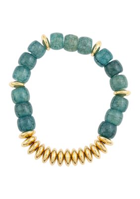 Belk Gold Tone Green Beaded Stretch Bracelet | belk