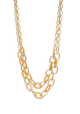 Belk Gold Tone Neutral 2 Row Link Necklace | belk