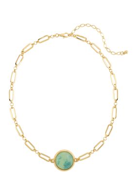 Belk Gold Tone 14'' Green Pendant Necklace | belk