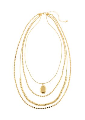 Belk Gold Tone 18'' + 3'' Extender Layered Multi Row Chain Necklace ...