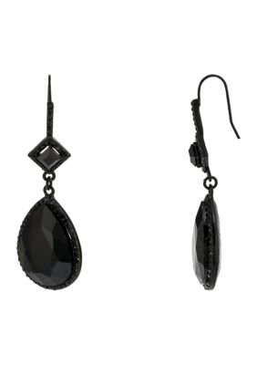 Belk Hematite Tone Small Jet Black Square Stone with Faceted Teardrop ...
