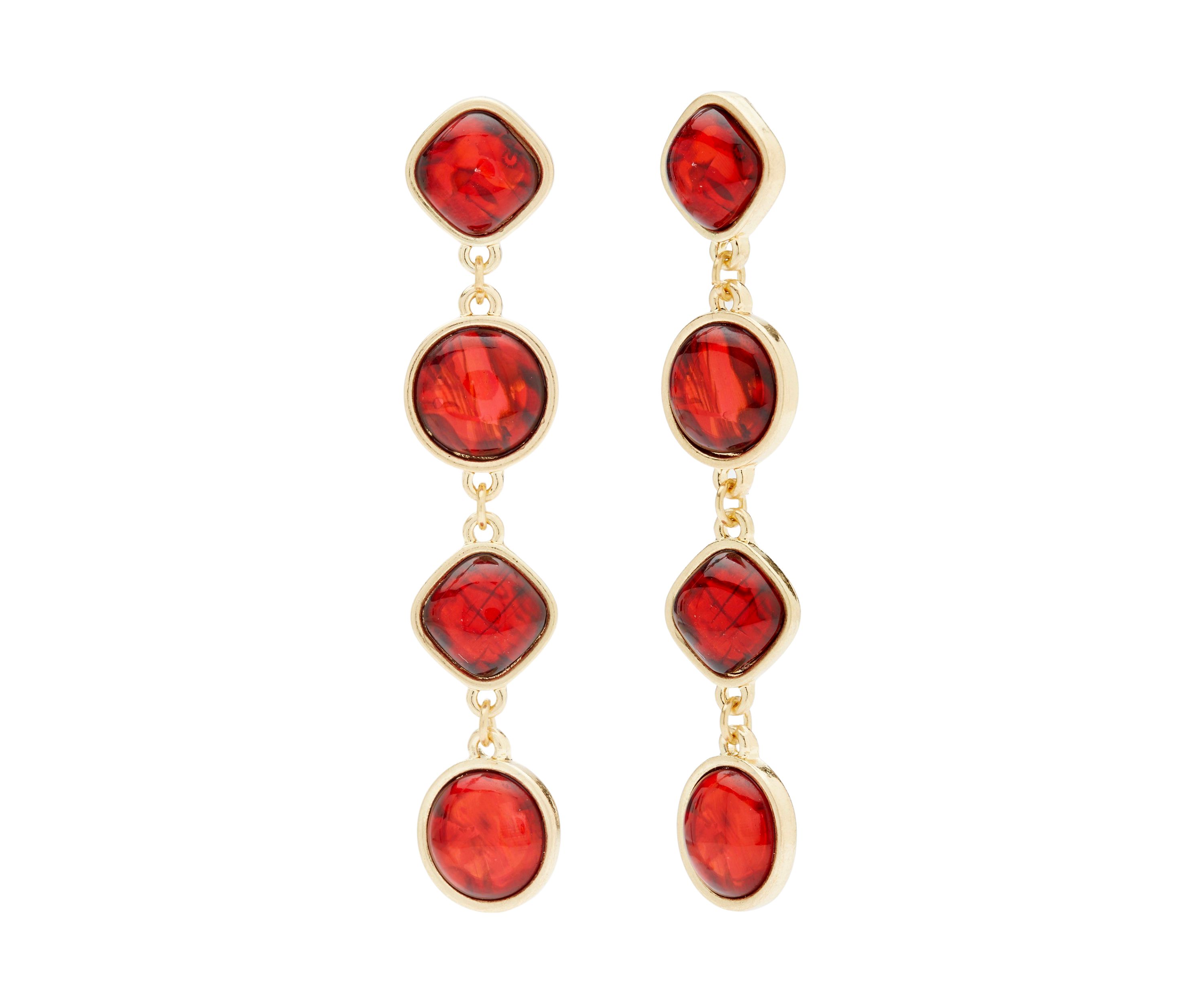 Belk Gold Tone Red Stone Linear Drop Earrings | Belk