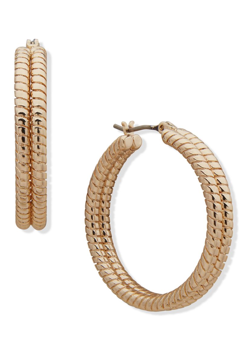 DKNY Gold Tone 32 Millimeter Snake Chain Hoop Earrings | Belk