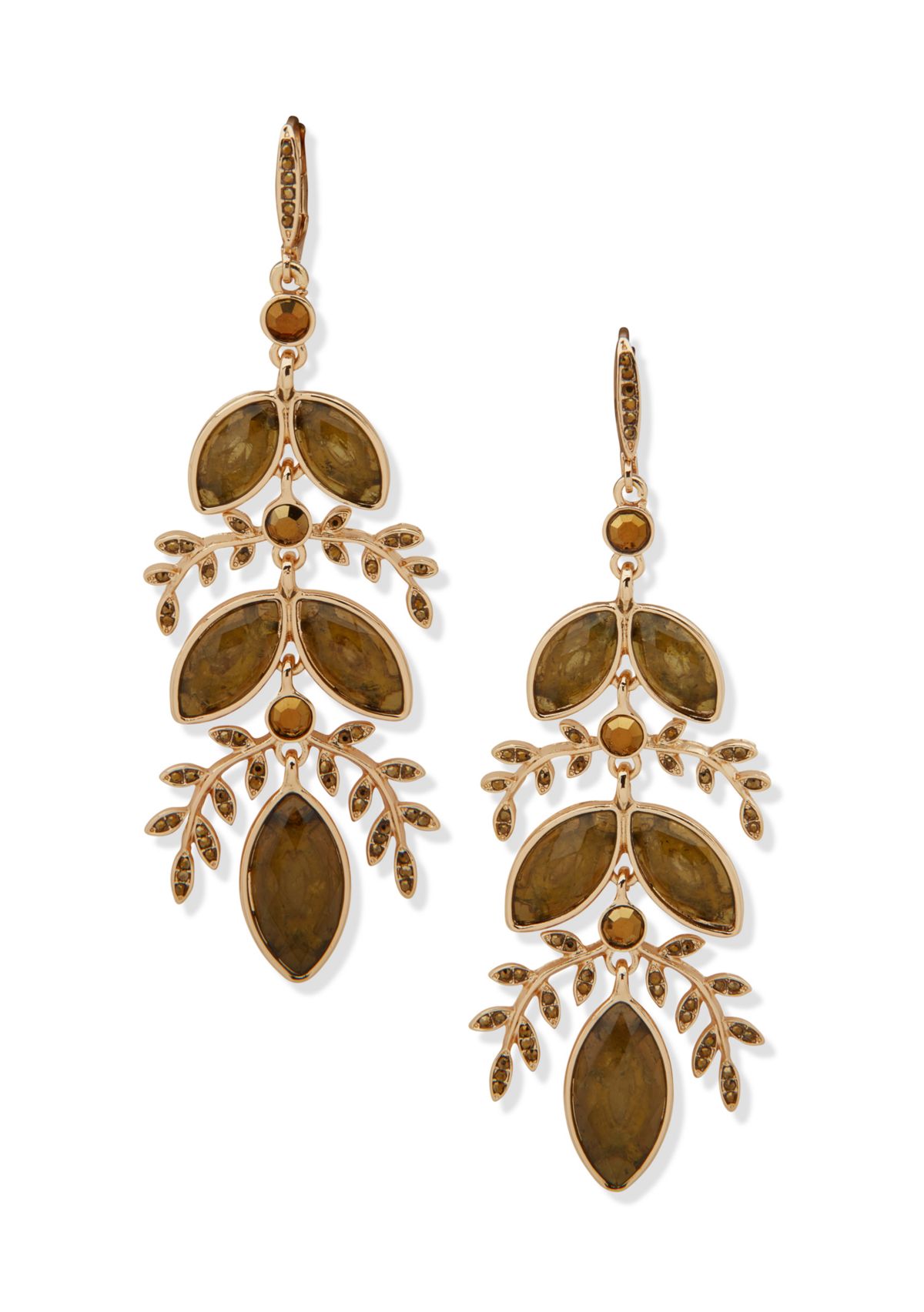 Lonna & Lilly Gold Tone Green Stone Branch Linear Earrings | Belk