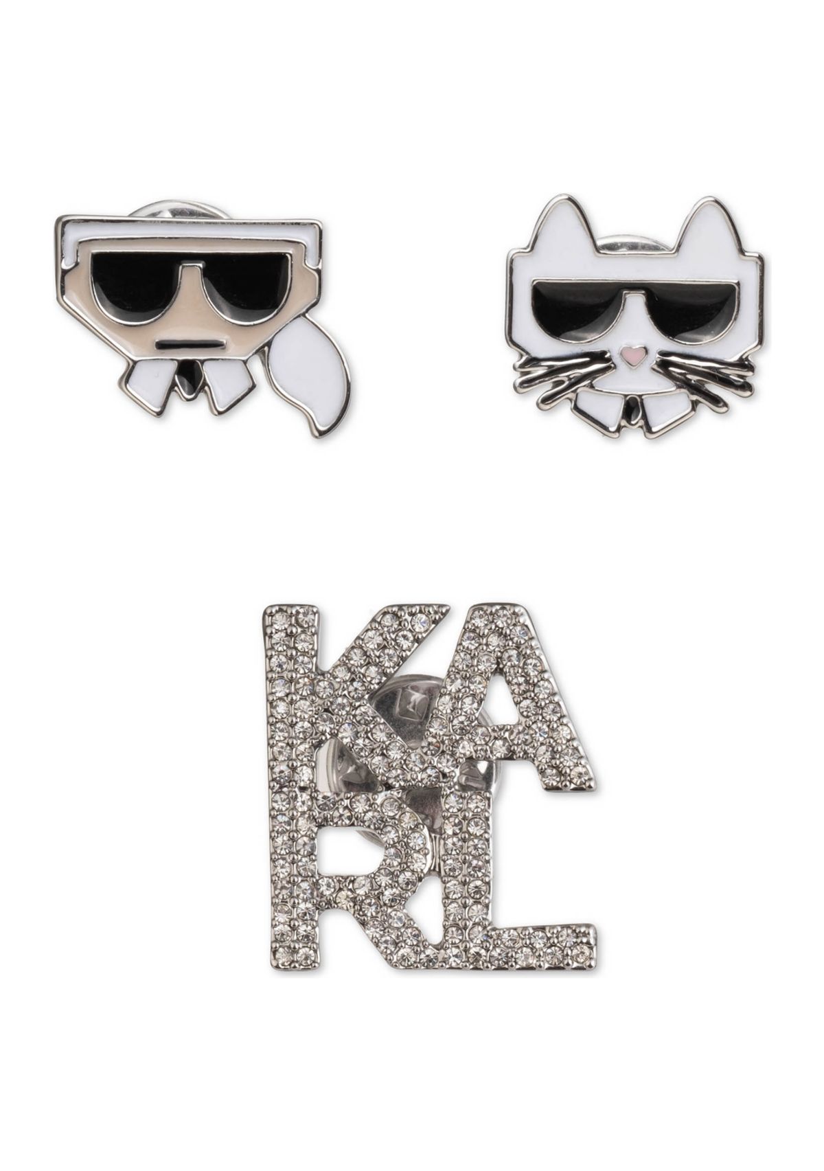 KARL LAGERFELD PARIS Silver Tone Crystal Logo Pins Set | Belk