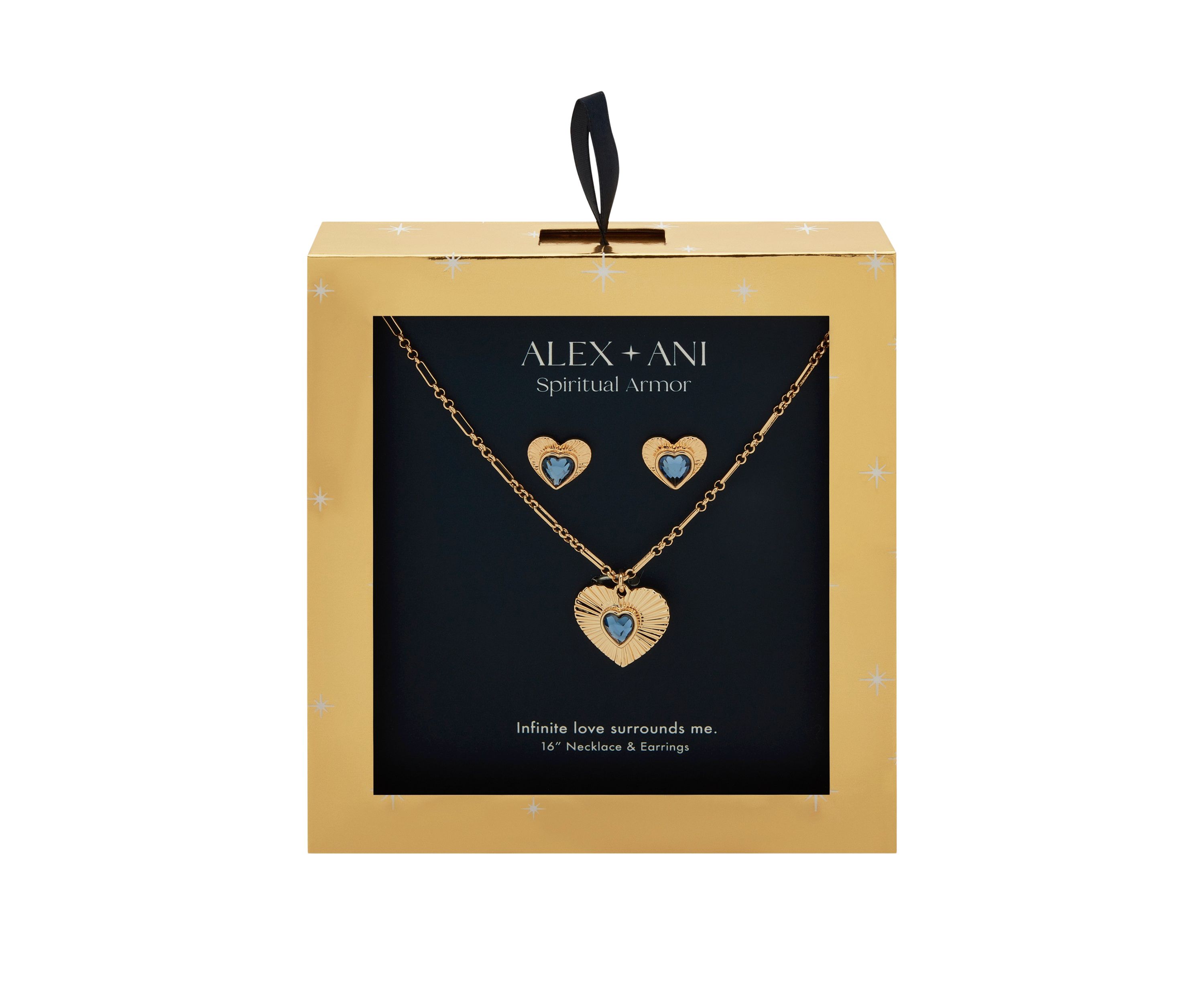 Alex and Ani Gold Tone Blue Heart Stud Earrings and Pendant Necklace ...