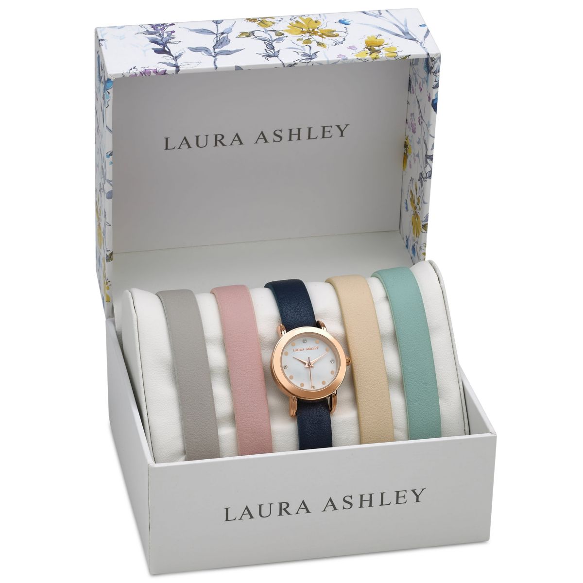 Laura Ashley Mini Round Case Watch Set 5 Interchangeable Straps | Belk