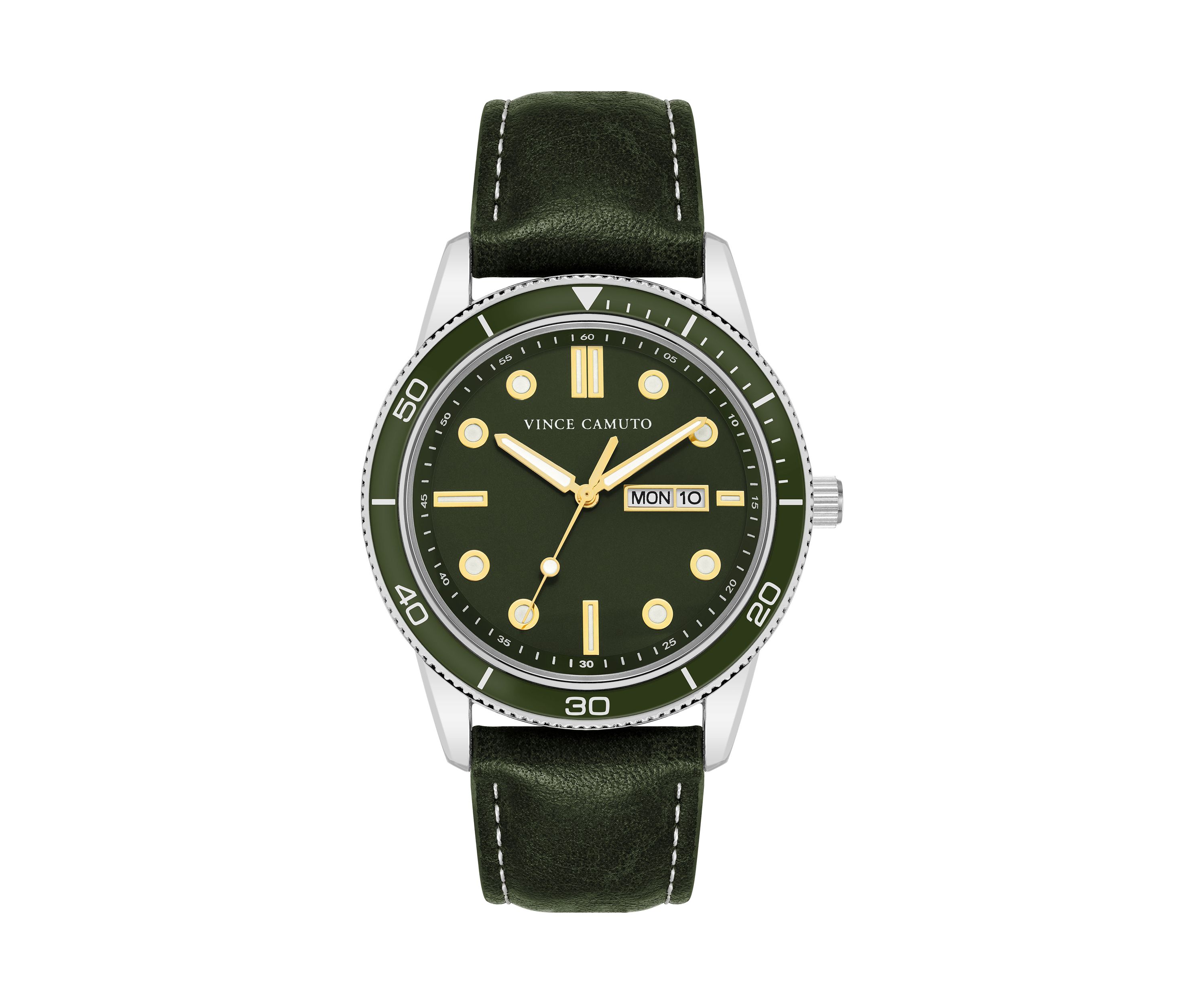 Vince Camuto Quartz Contemporary Smooth Green Leather Band Watch | Belk
