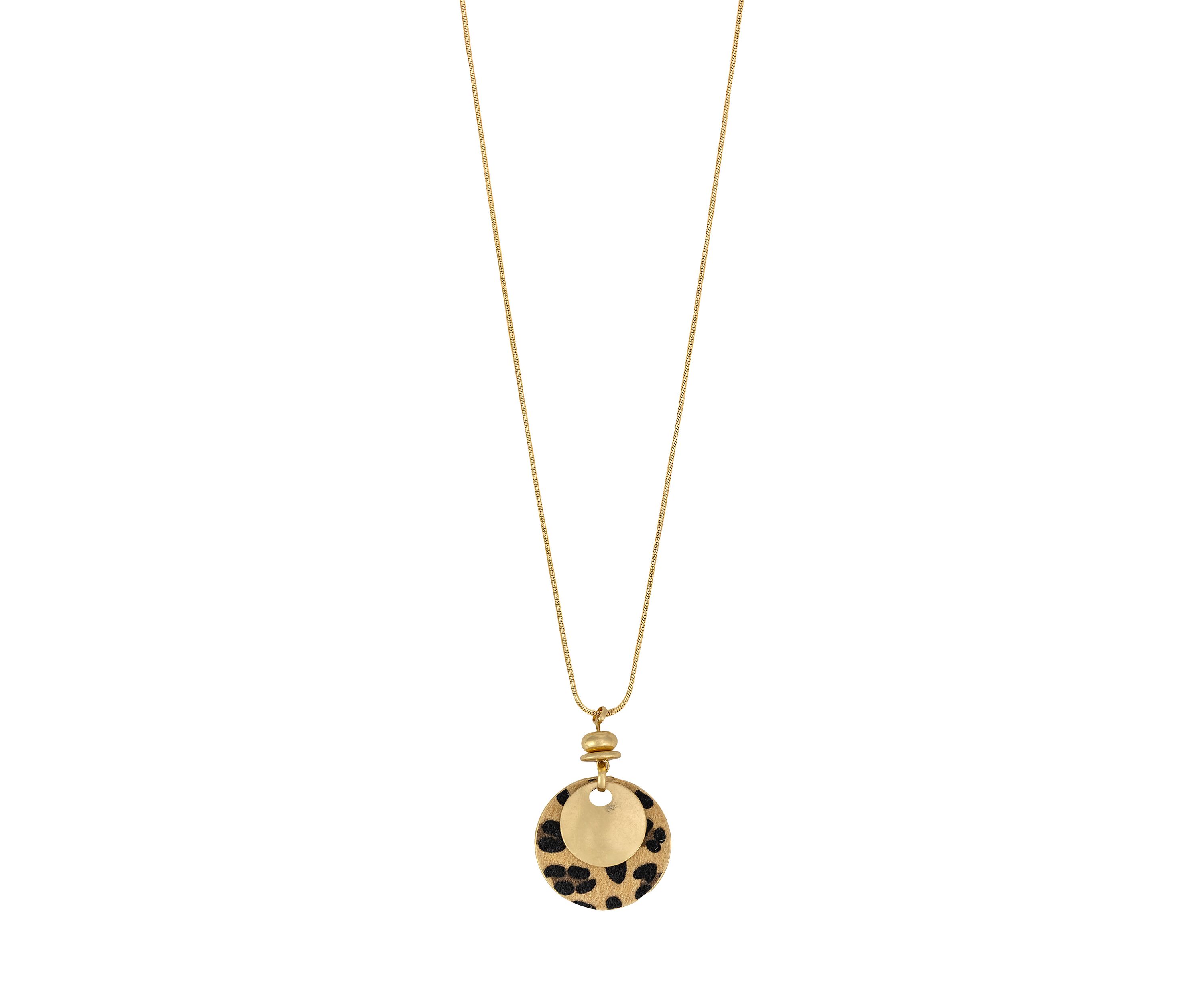 Wonderly Gold Tone Long Layered Leopard Print and Metal Disc Pendant ...