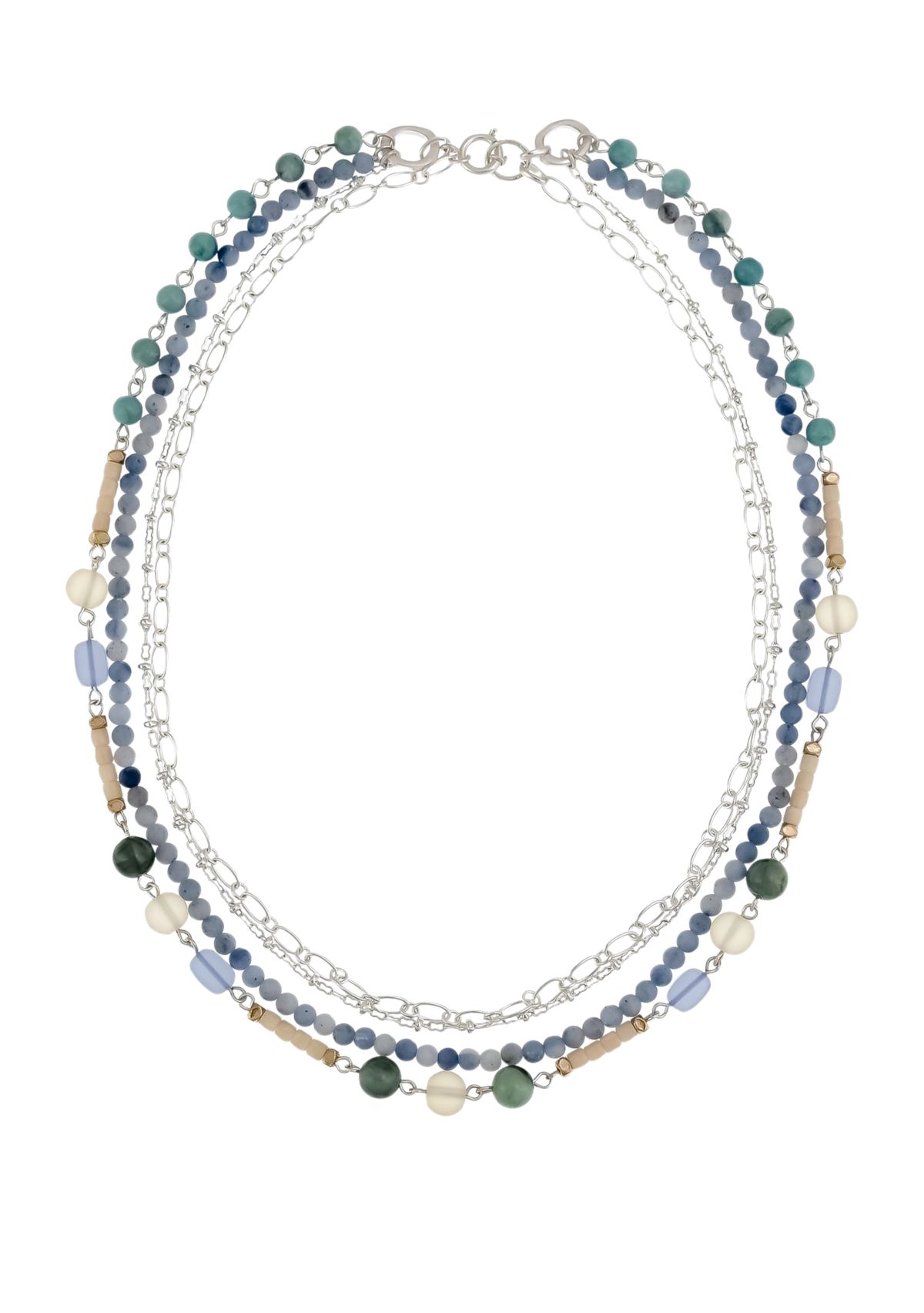 Wonderly Silver Tone 17'' + 3'' Extender Triple Row Multi Beaded Short ...