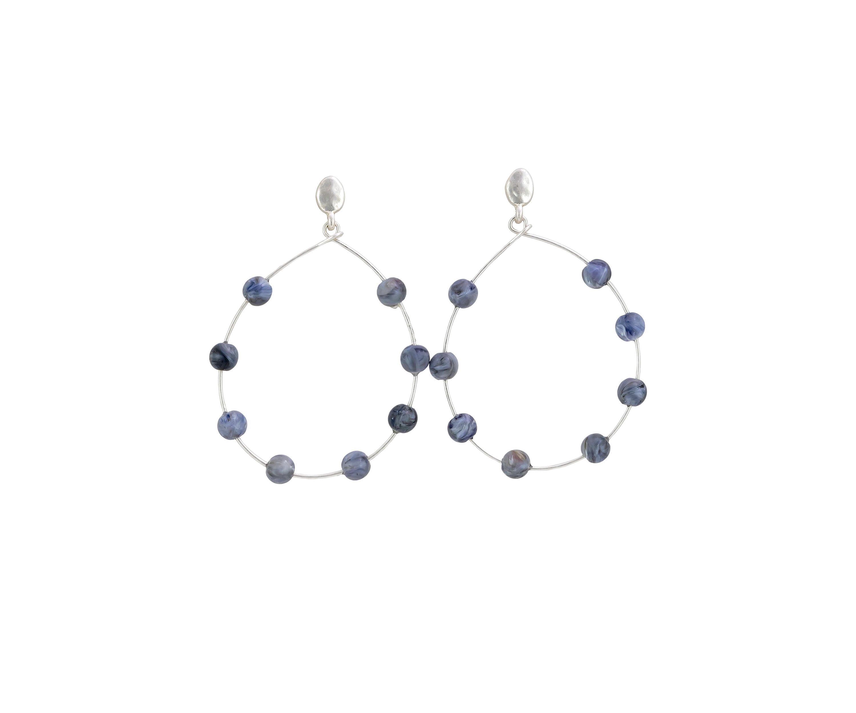 Wonderly Silver Tone Open Wire Teardrop Earrings with Multi Blue Bead ...