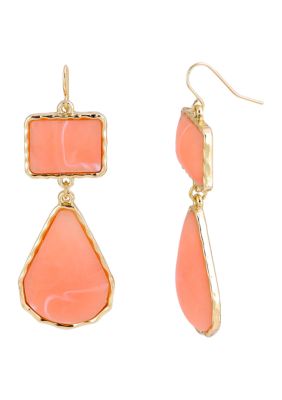 Wonderly Gold Tone Coral Rectangular Teardrop Double Beaded Earrings | belk