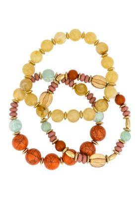 Wonderly Gold Tone 3 Row Multi Beaded Stretch Bracelet Set | belk