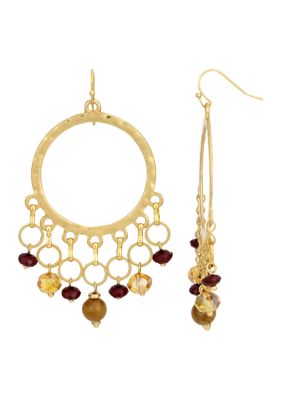 Wonderly Gold Tone Open Ring Bead Drop Earrings | belk
