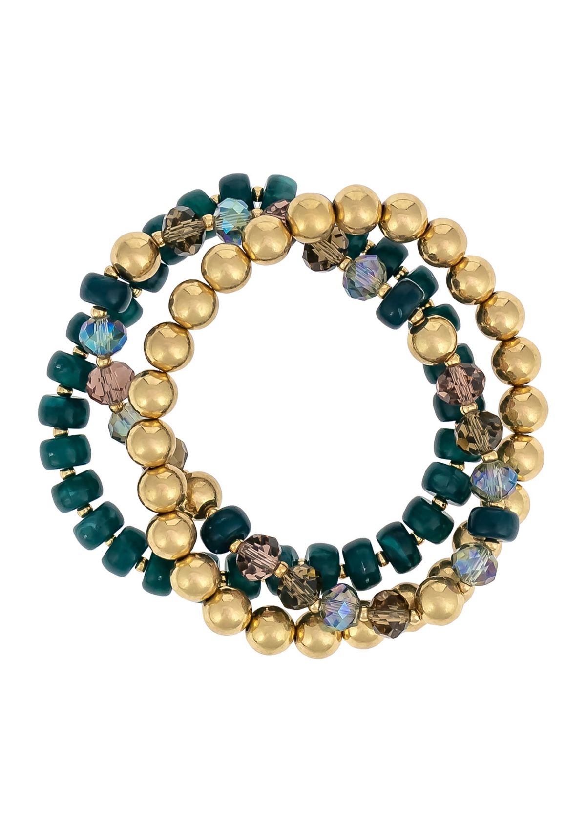 Wonderly Gold Tone 3 Row Multi Colored Beaded Stretch Bracelet Set | Belk