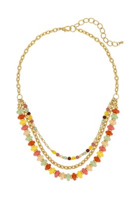 Wonderly Gold Tone Three Row Multi Colored Bead Chain Frontal Necklace ...