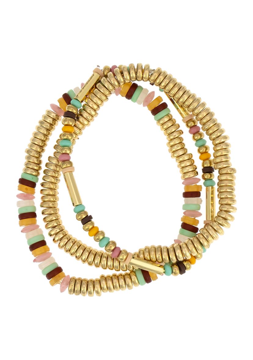 Wonderly Gold Tone Three Row Multi Colored Bead Stretch Bracelet Set | Belk