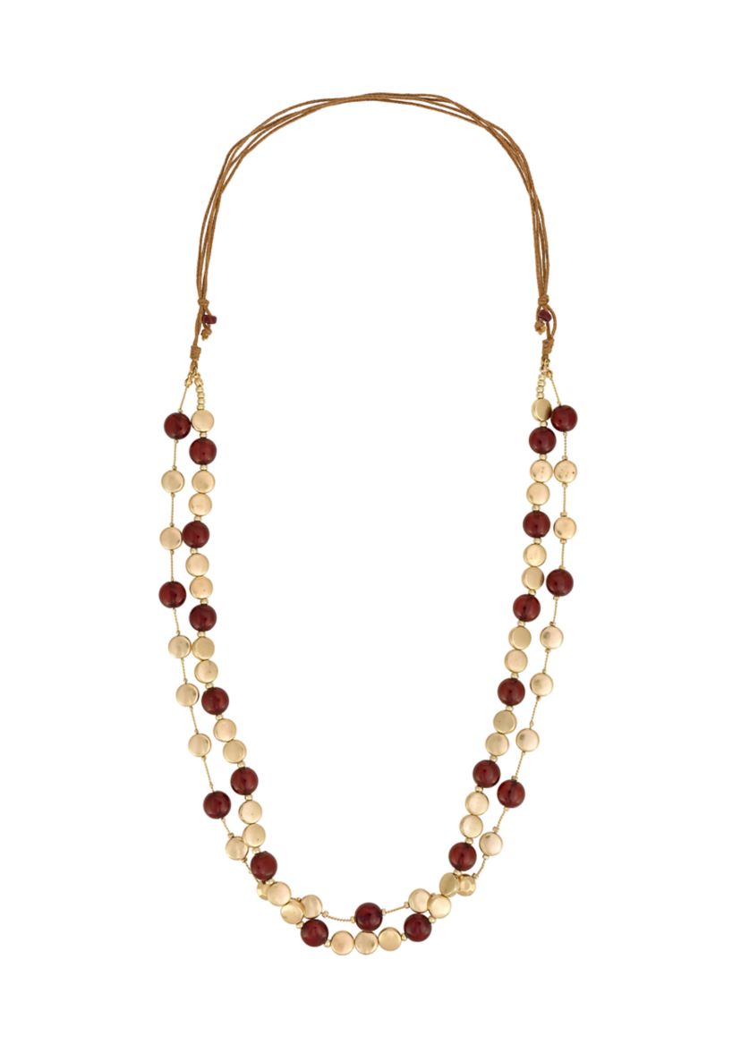 Wonderly Burgundy Gold Tone Beaded Multi Row Necklace | Belk