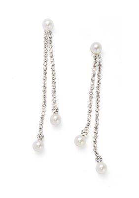 evie & emma Silver Tone Extra Elegant Linear Pearl Drop Earrings | Belk