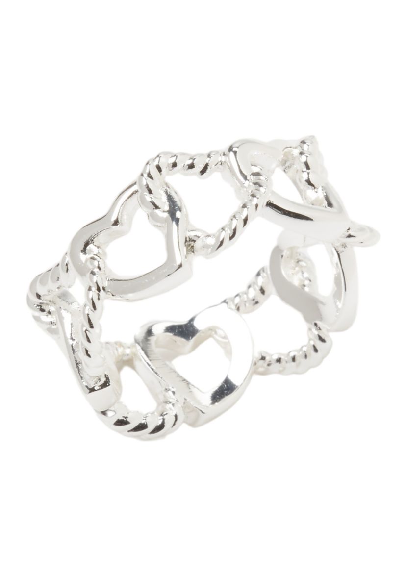 evie & emma Silver Tone Roped Open Heart Band Ring | Belk