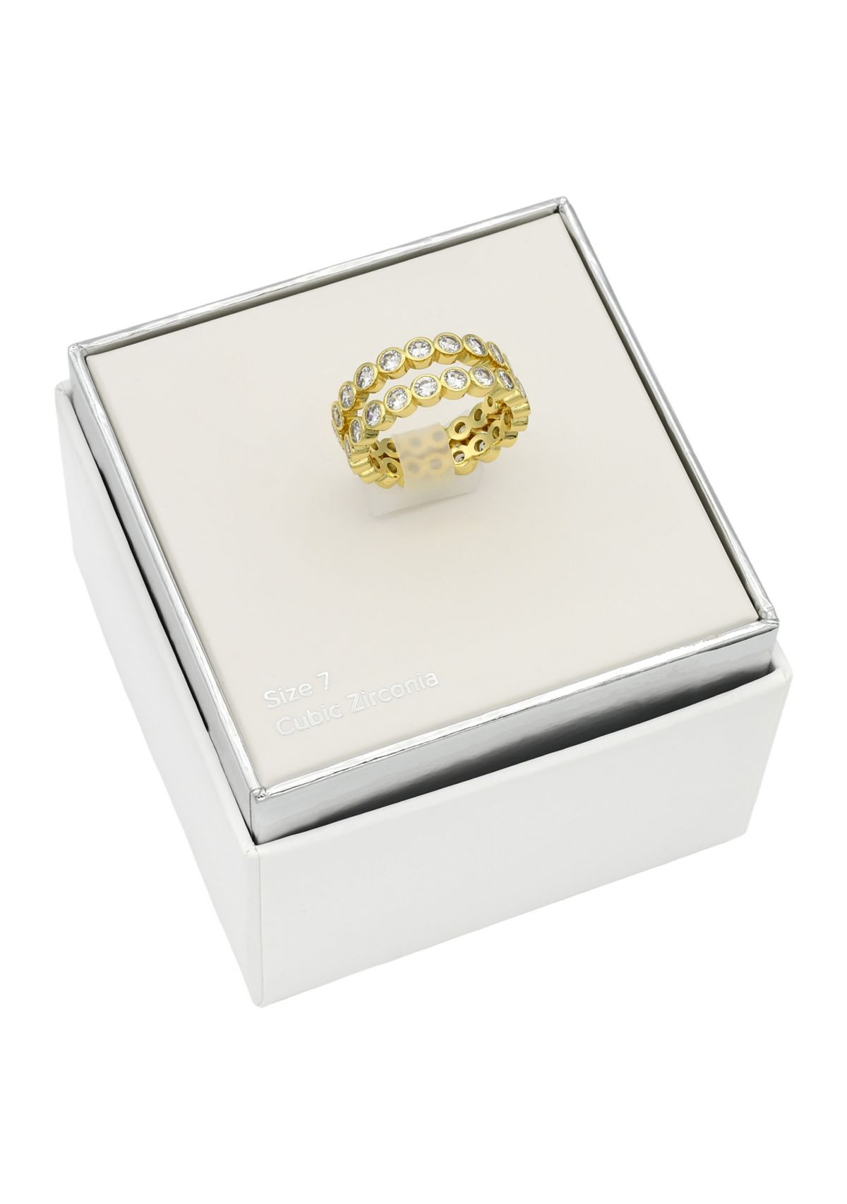 evie & emma Lab Grown Gold Tone Bezel Cut Round Cubic Zirconia Duo Band ...