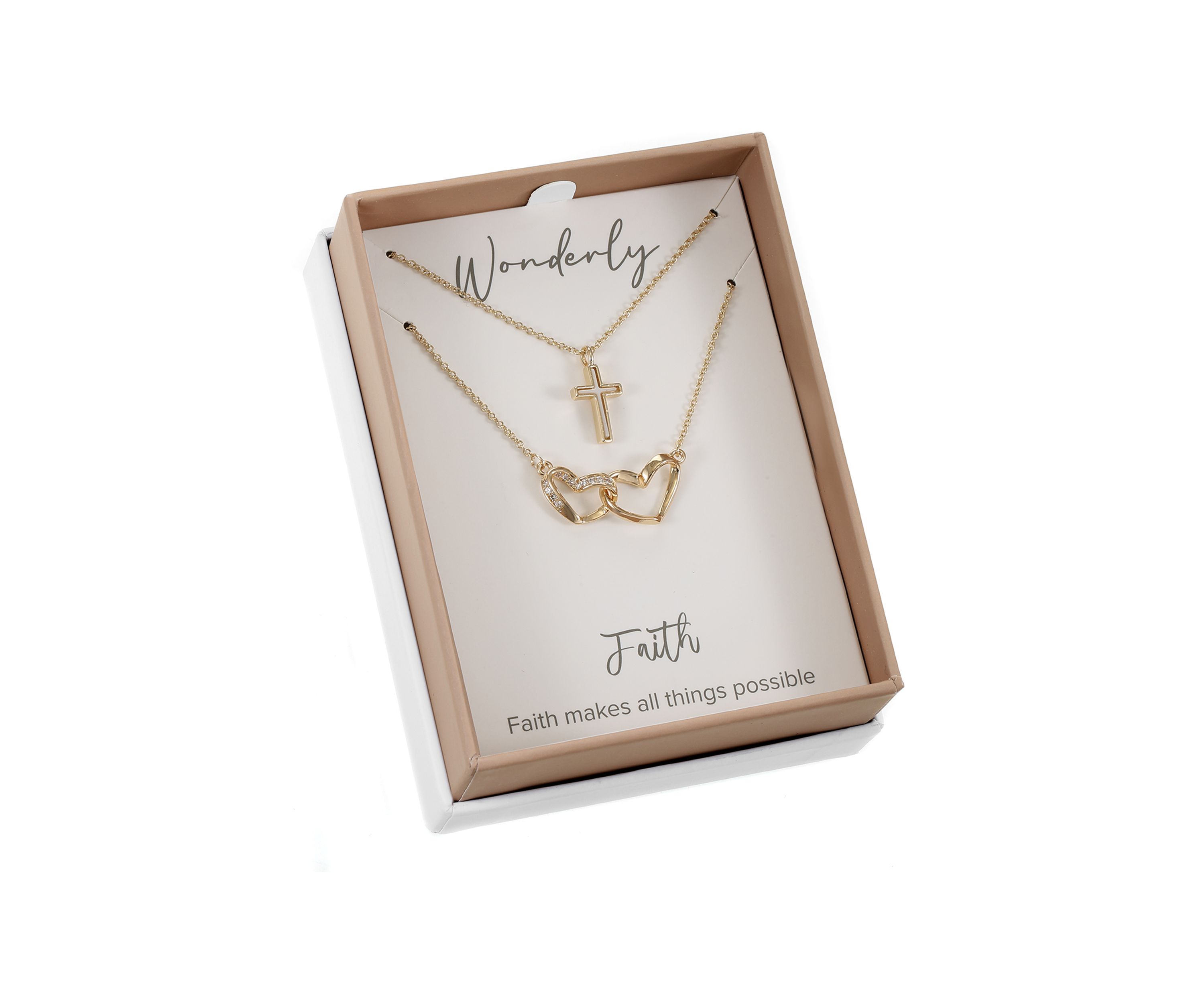 Wonderly Lab Created Gold Tone MOP Cross and Open Heart Necklace Duo ...