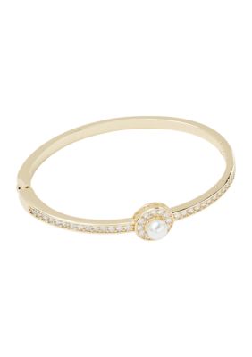 Belk Silverworks Gold Plated CZ Pearl Bangle Bracelet | belk