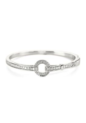 Belk Silverworks Silver Plated CZ Belt Hinged Bangle Bracelet | belk