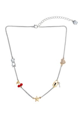 Steve Madden Signature Cherry Charm Bib Necklace | Belk
