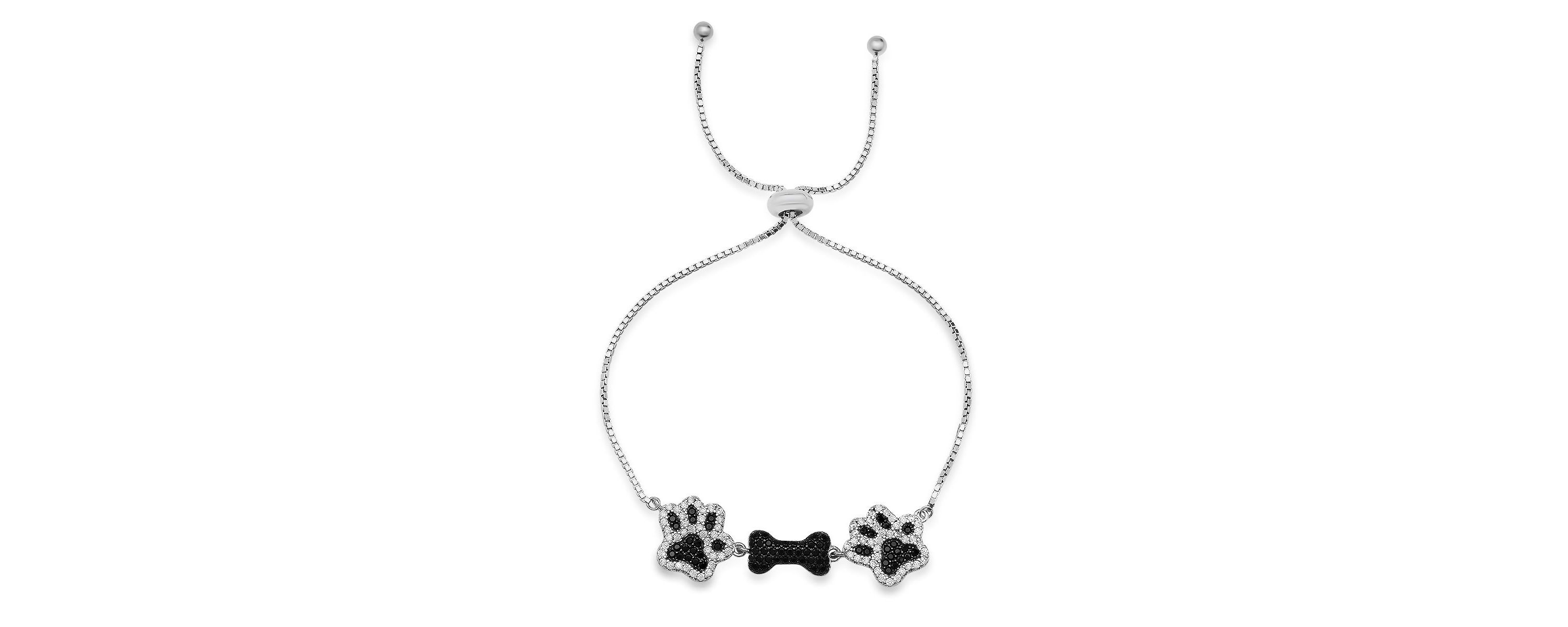 Kylie Harper Lab Created Sterling Silver CZ Doggy Paw & Bone Adjustable ...