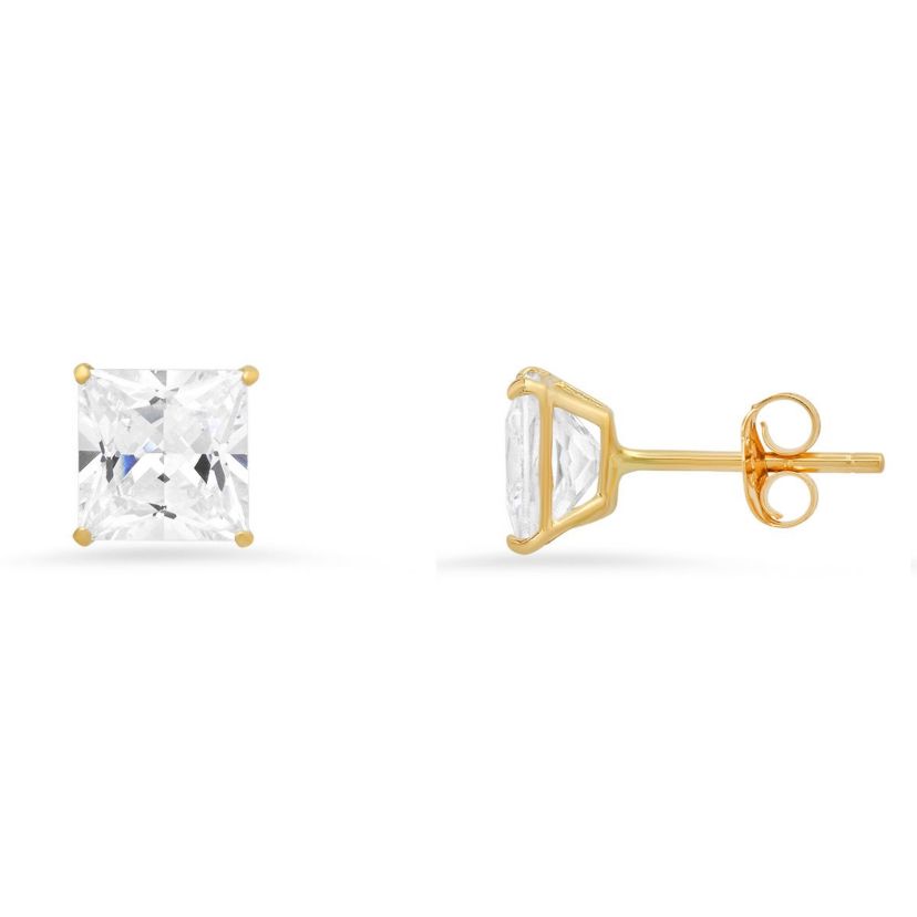 Kylie Harper Lab Created 10k White Gold Princess-cut CZ Basket Stud ...