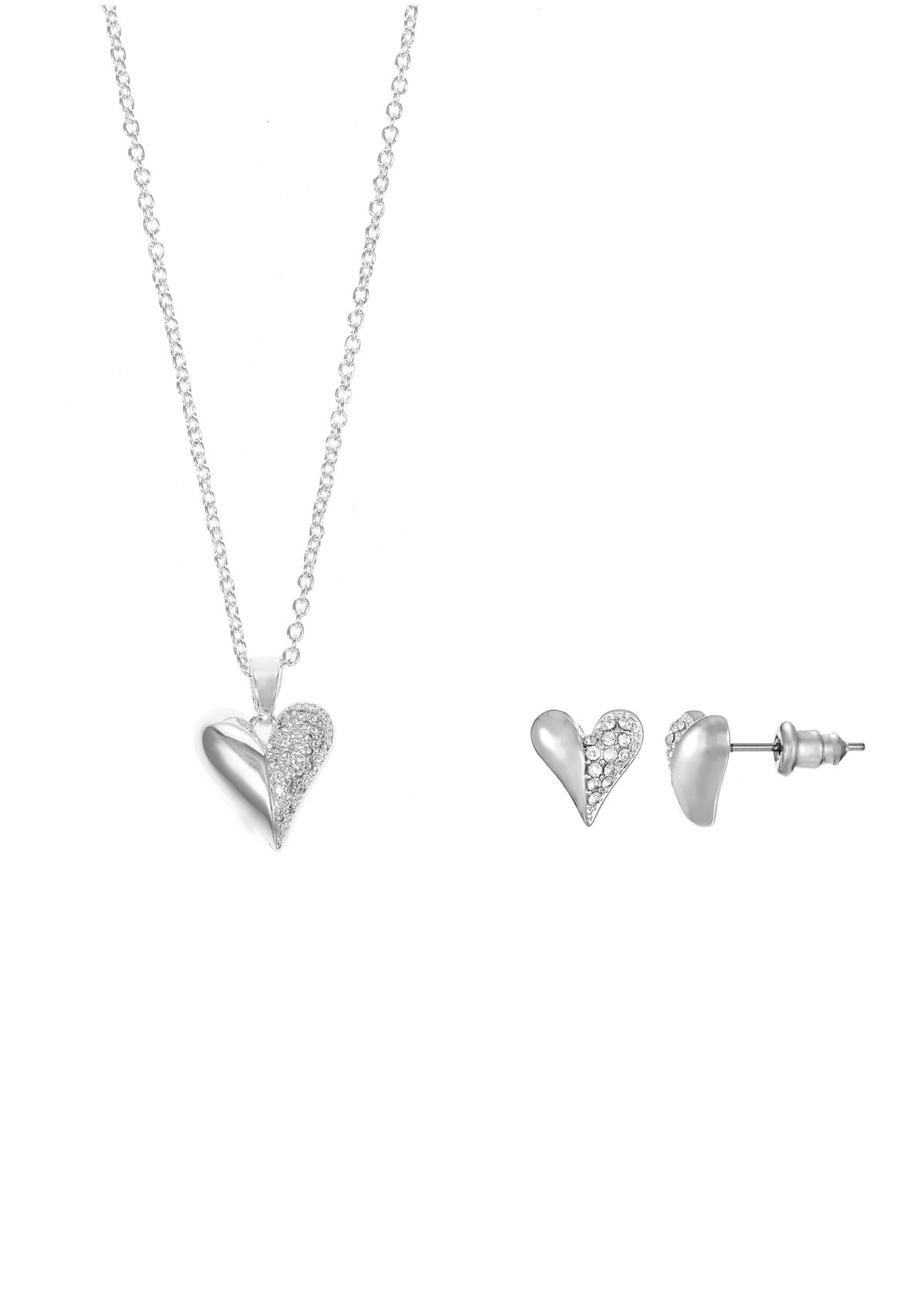 Belk Silverworks Lab Grown Silver Plated Puffy Heart with Pavé Cubic ...