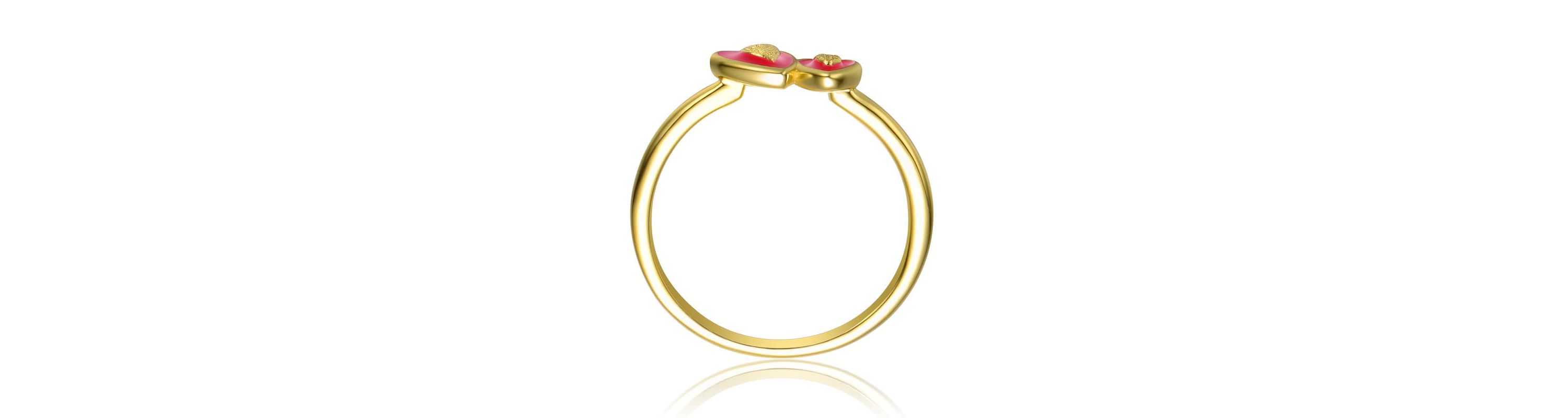 Rozzato Lab Created 14K Gold Plated with Red Enamel Double Heart ...