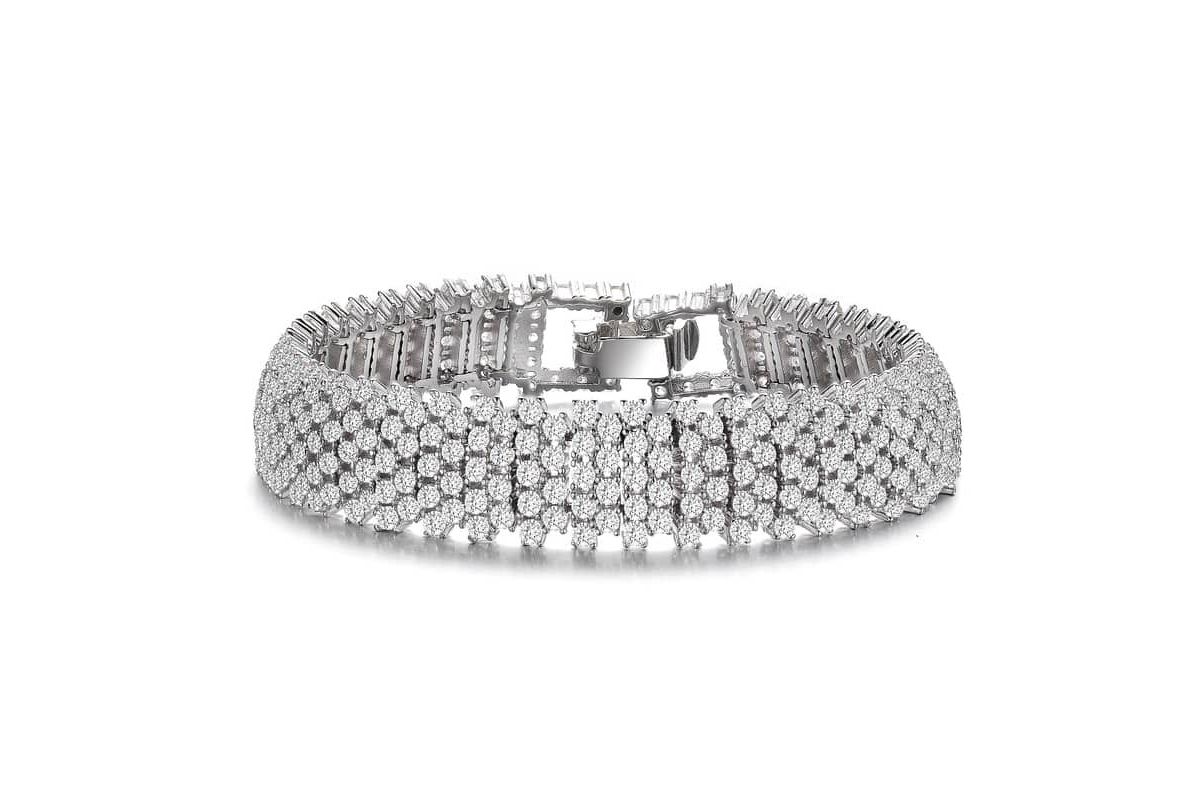Rozzato Lab Created Sterling Silver White Gold Plated with Clear Round ...