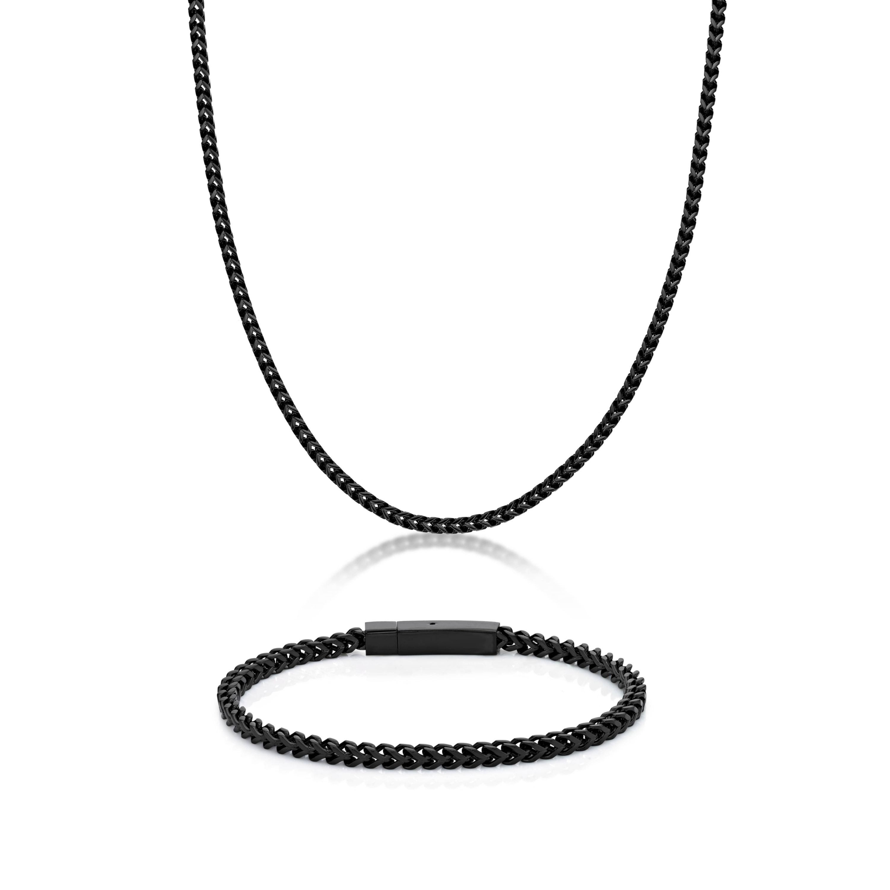 LYNX Black Ion-Plated Stainless Steel Foxtail Chain Necklace & Bracelet ...