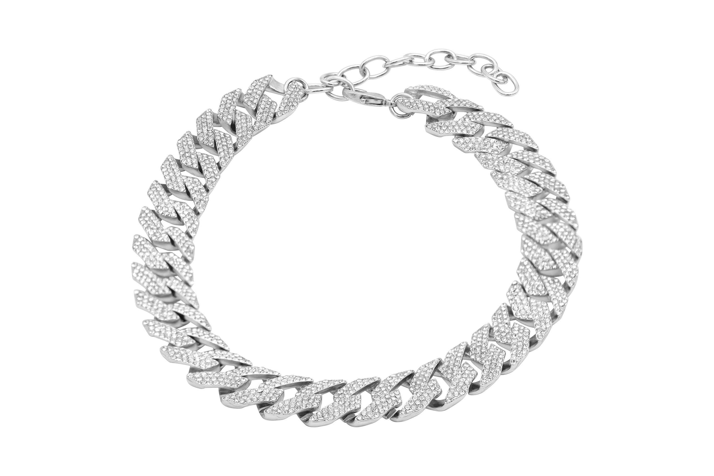 Adornia Rhodium Plated Edgy Cuban Crystal Adjustable Choker Chain ...