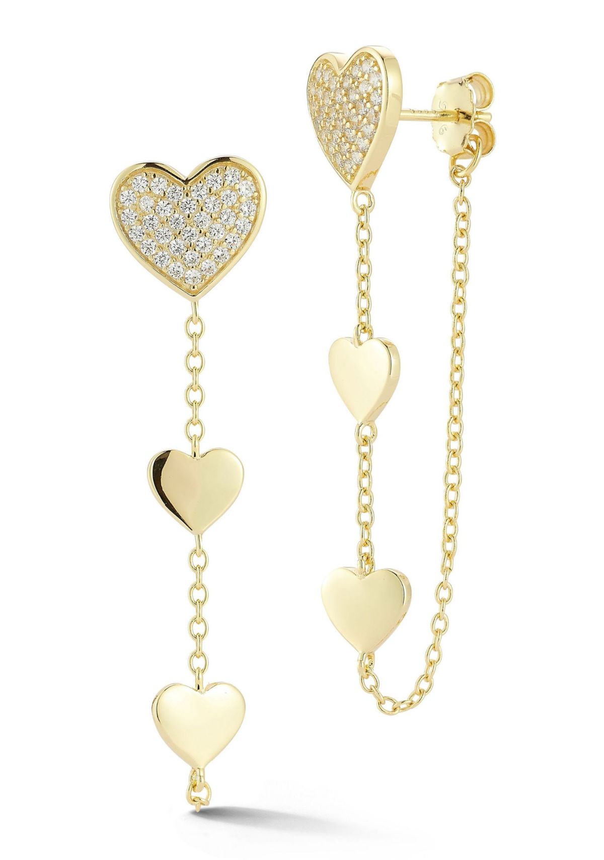 Rachel Zoe Sterling Silver Pave Triple Heart Front/Back Dangle Earrings ...
