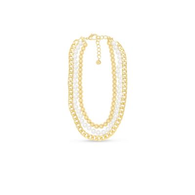 Martha Stewart Three Strand Pearl, Gold Ball and Chain Necklace In Gold ...
