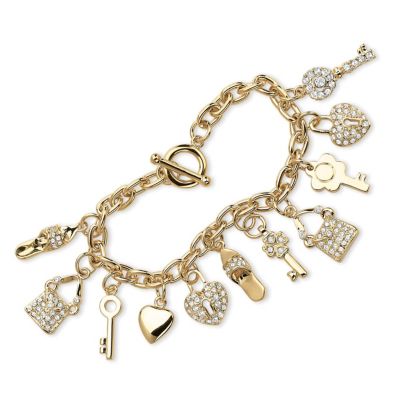 Seta Jewelry Crystal Yellow Gold-Plated Shoe, Purse, Heart Lock and Key ...