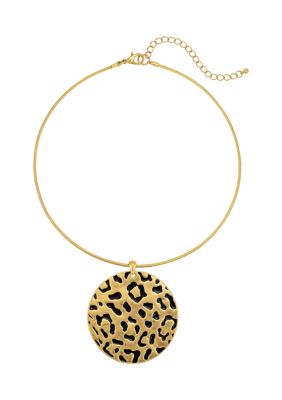 Belk Gold-Tone Collar Neck Wire With Round Leopard Print Metal Pendant ...