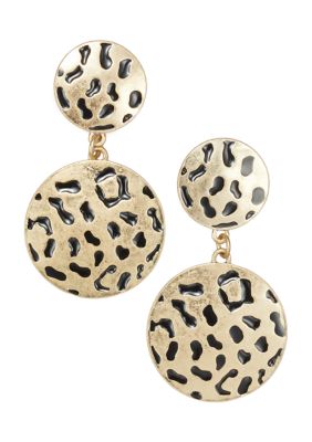 Belk Gold Tone Leopard Print Metal Round Post Top Earrings with Round ...