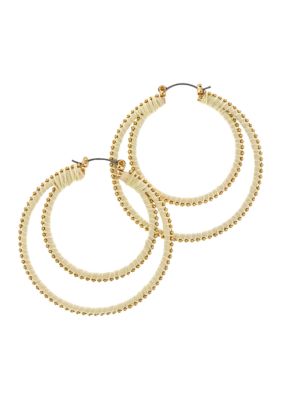 Belk Gold Tone Natural Thread Wrapped Double Hoop Earrings with Gold ...