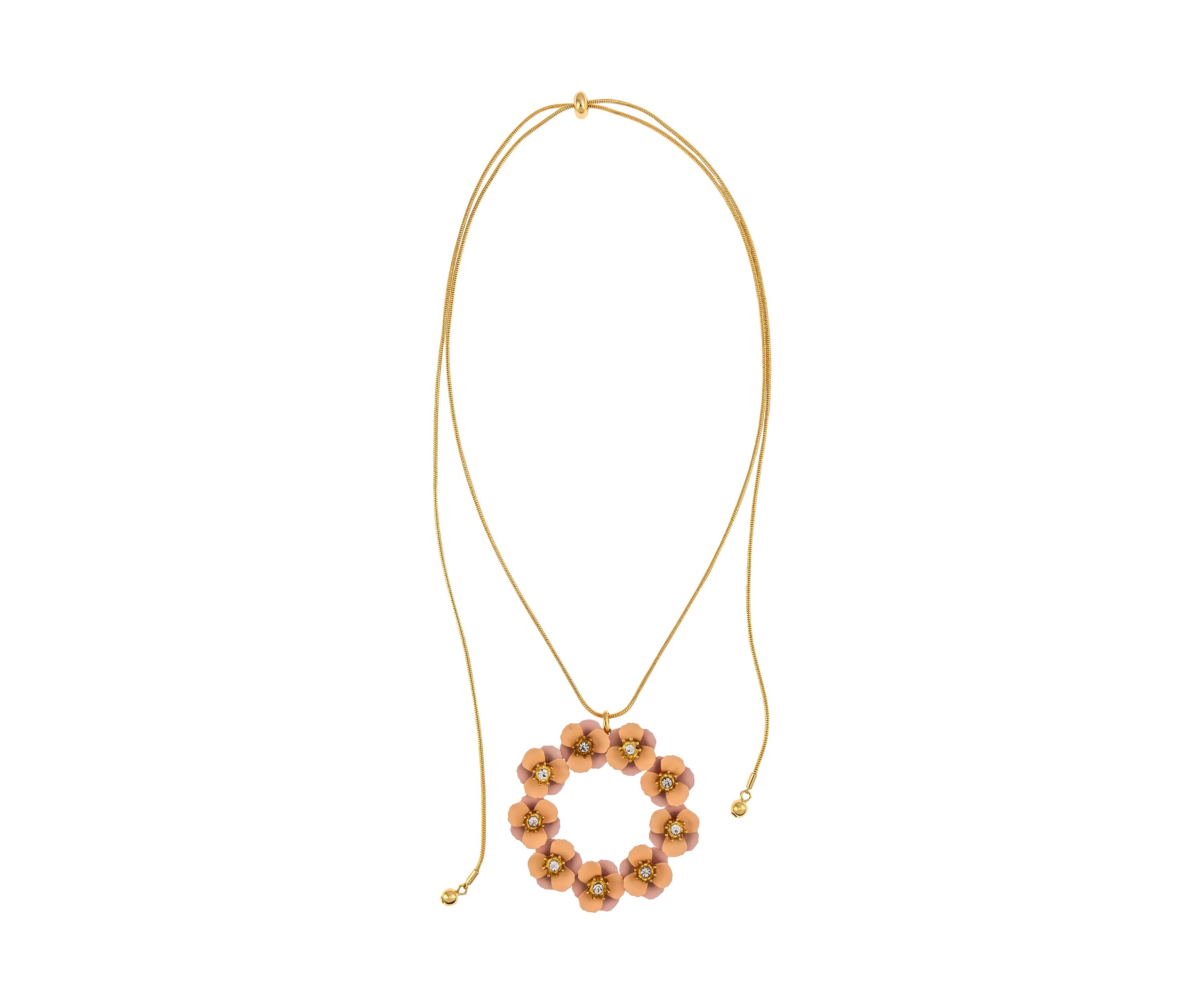 Belk Gold Tone 34" Adjustable Pull Chain Light Pink Flower Necklace | Belk