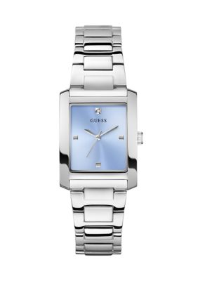 GUESS® Silver Tone Blue Rectangle Face Watch | belk