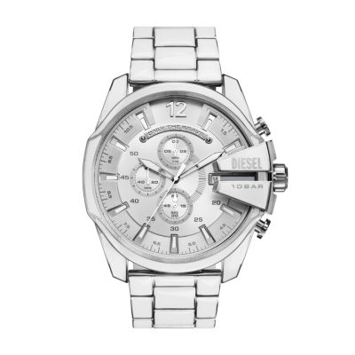 Fossil® Diesel Men's Mega Chief Chronograph White and Stainless Steel ...