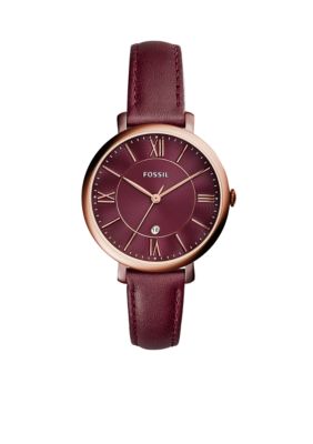 Fossil® Women's Jacqueline Three-Hand Date Wine Leather Watch | belk