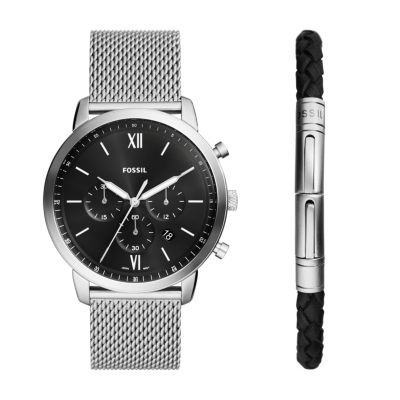 Fossil® Neutra Chronograph Stainless Steel Mesh Watch and Bracelet Box ...