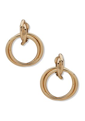 Anne Klein Gold Tone Texture Drop Hoop Clip Earrings | belk