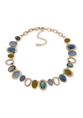Anne Klein Gold-Tone Blue Multi Faceted Stone Collar Necklace | belk