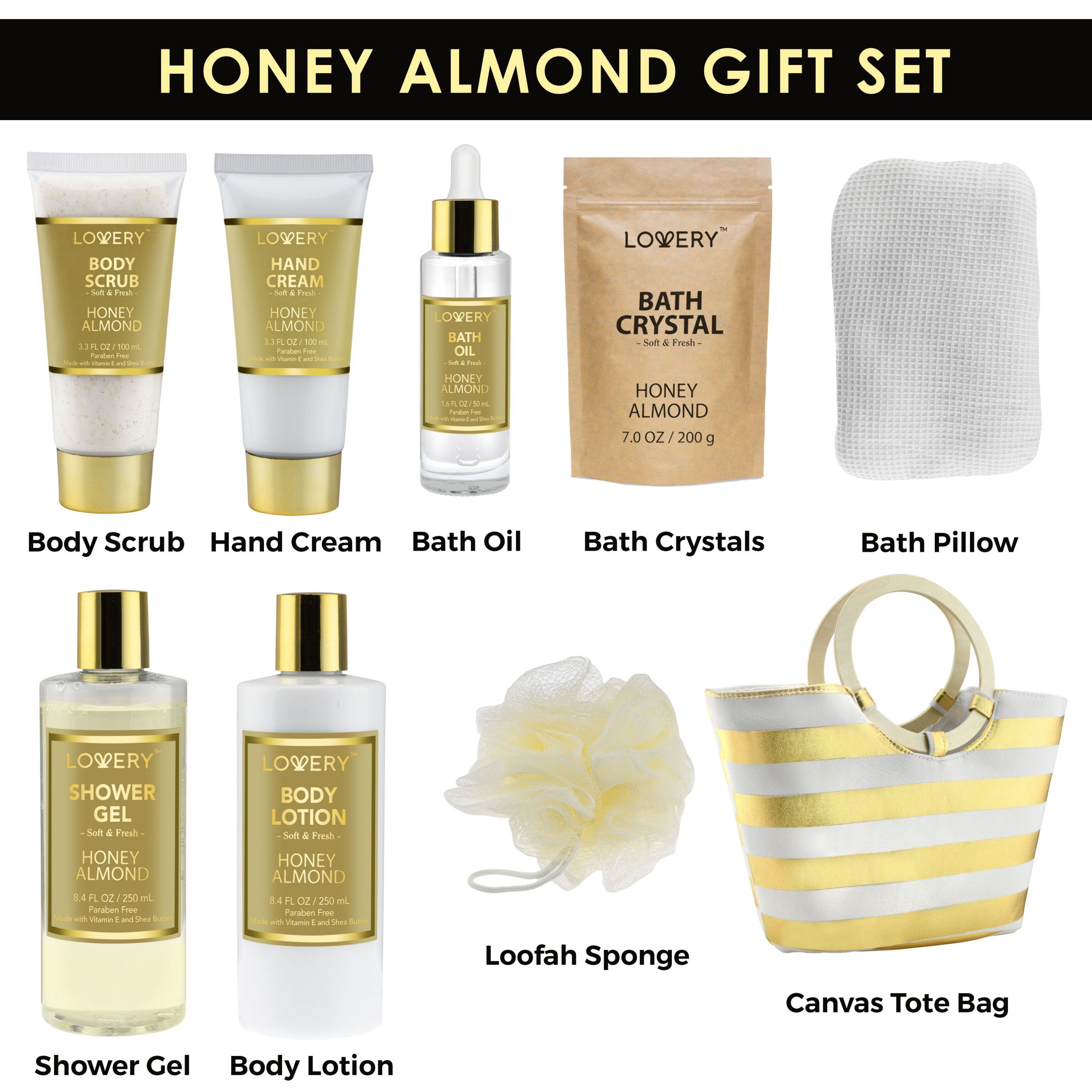 Lovery Home Spa Kit - Honey Almond Scent - Luxury Bath & Shower Gift ...